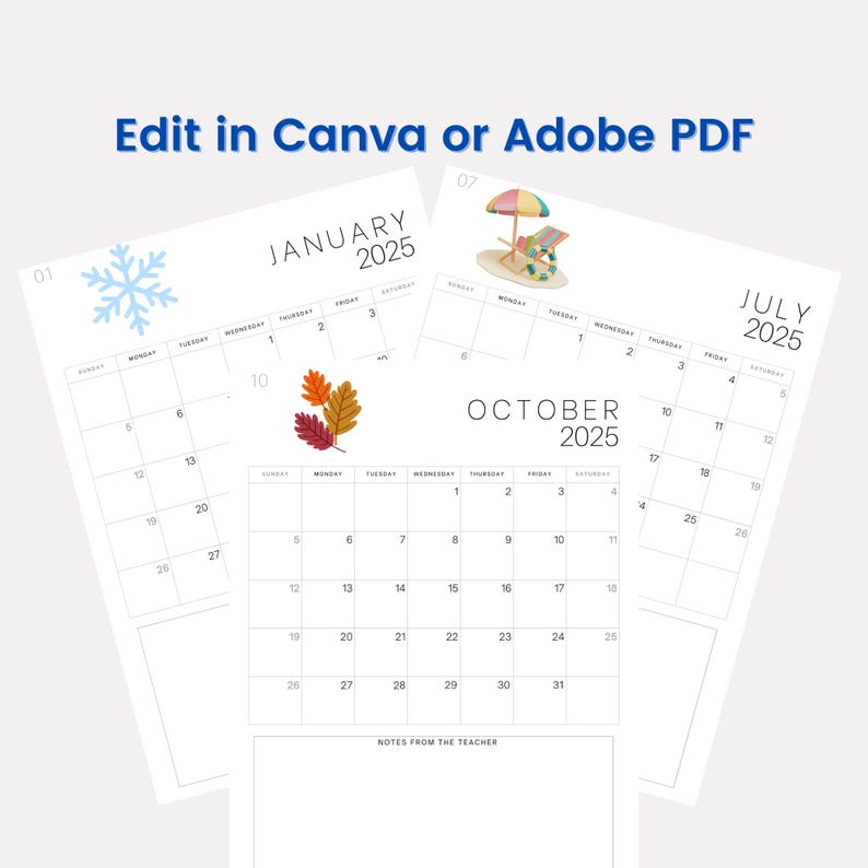 2025 Calendar, School Calendar, 2025 Monthly Calendar, Classroom ...