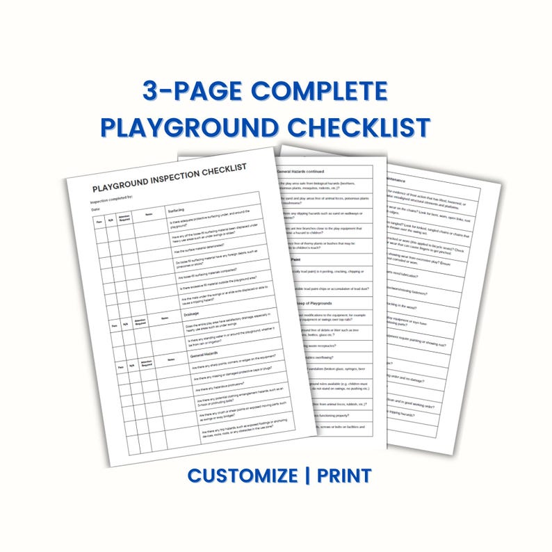 Daycare Playground Safety Inspection Checklist (word & PDF) - Etsy