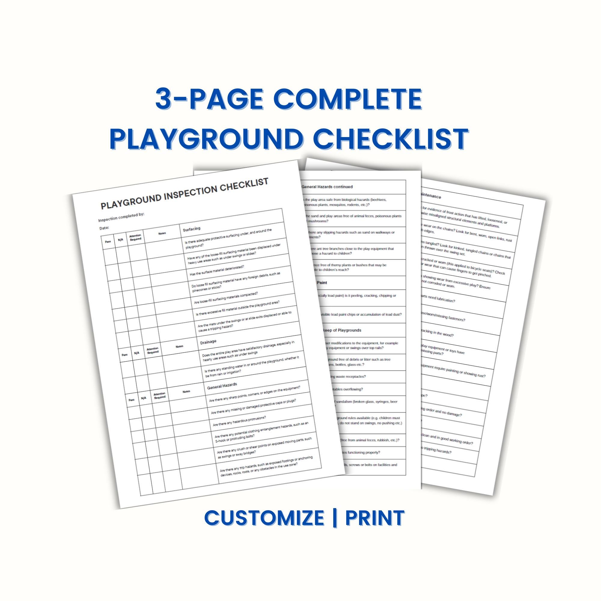 Daycare Playground Safety Inspection Checklist (word & PDF) - Etsy