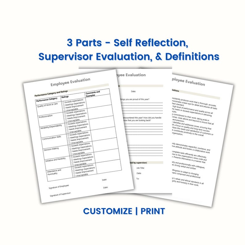 Fillable Employee Performance Review Template (word & PDF) - Etsy