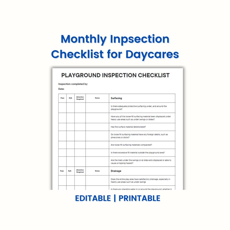 Daycare Playground Safety Inspection Checklist (word & PDF) - Etsy