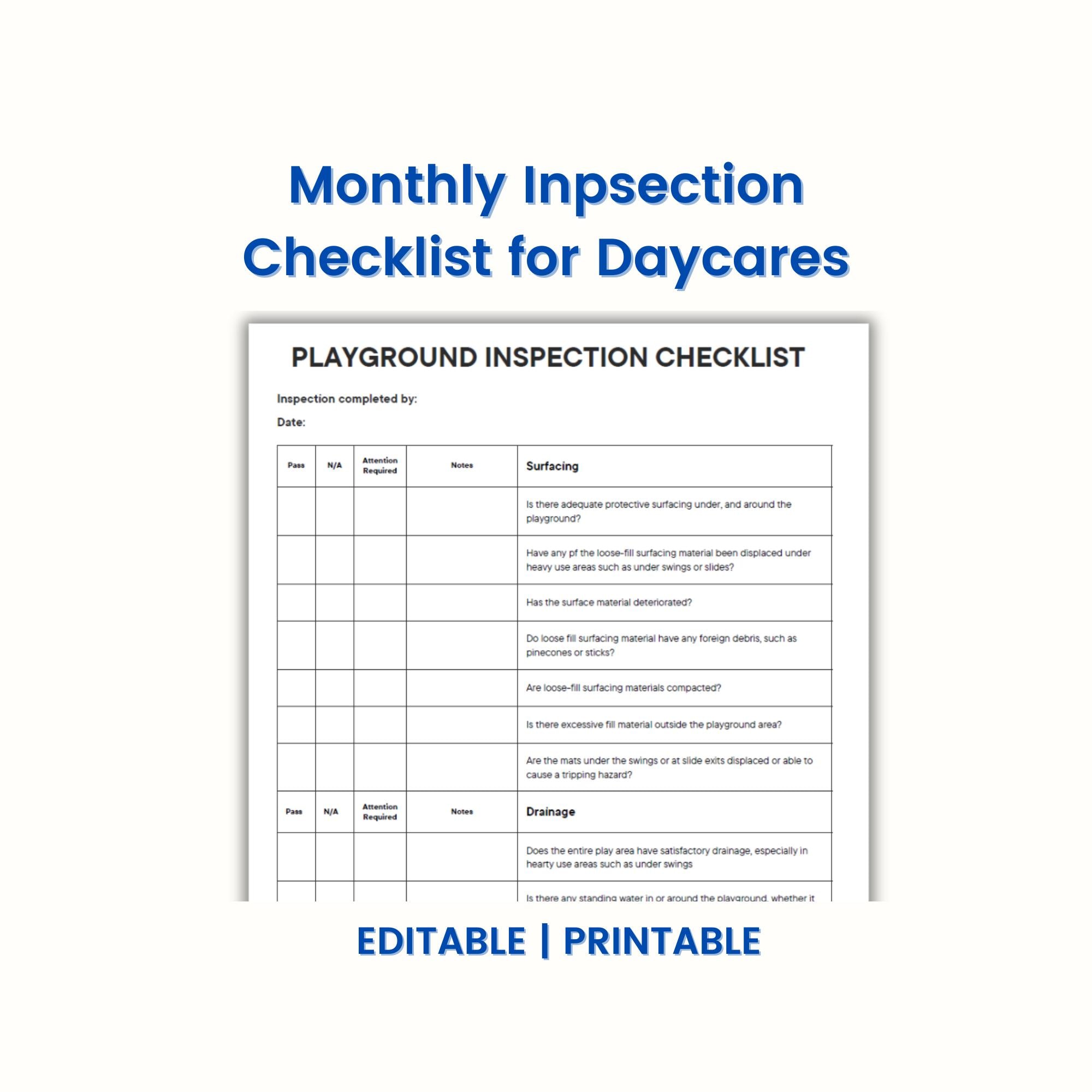 Daycare Playground Safety Inspection Checklist (word & PDF) - Etsy