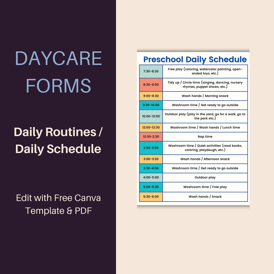 Daycare Schedule, Classroom Schedule Editable, Daycare Schedule ...