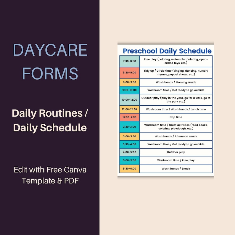 Daycare Schedule, Classroom Schedule Editable, Daycare Schedule ...