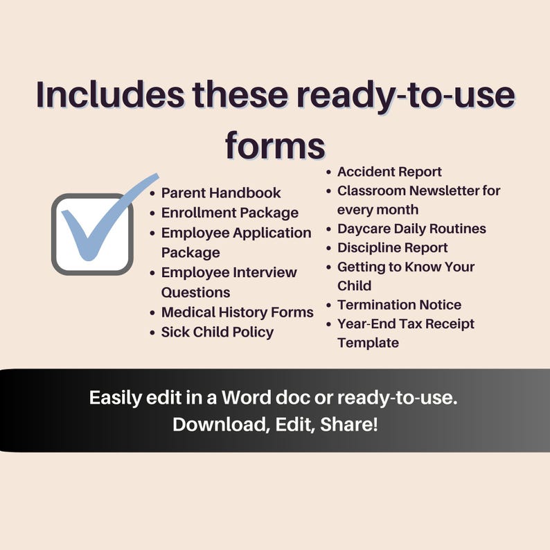 Daycare Starter Kit: 60+ Daycare Forms & Templates (digital Download ...