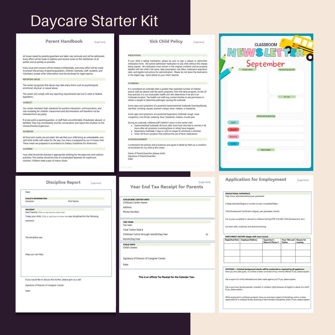 Daycare Starter Kit: 60+ Daycare Forms & Templates (digital Download ...