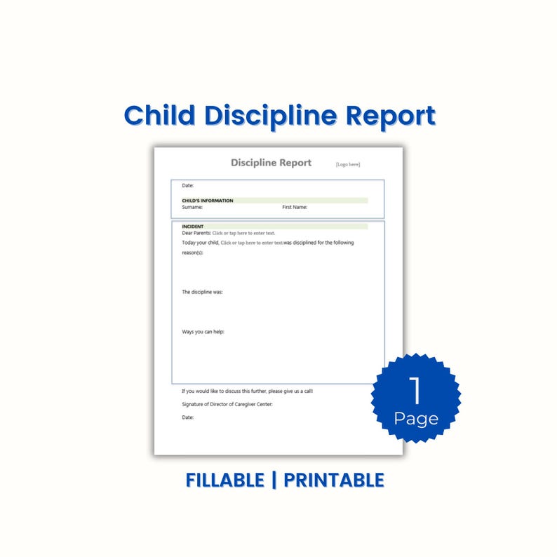 Discipline Report, Daycare Discipline Report, Daycare Discipline ...