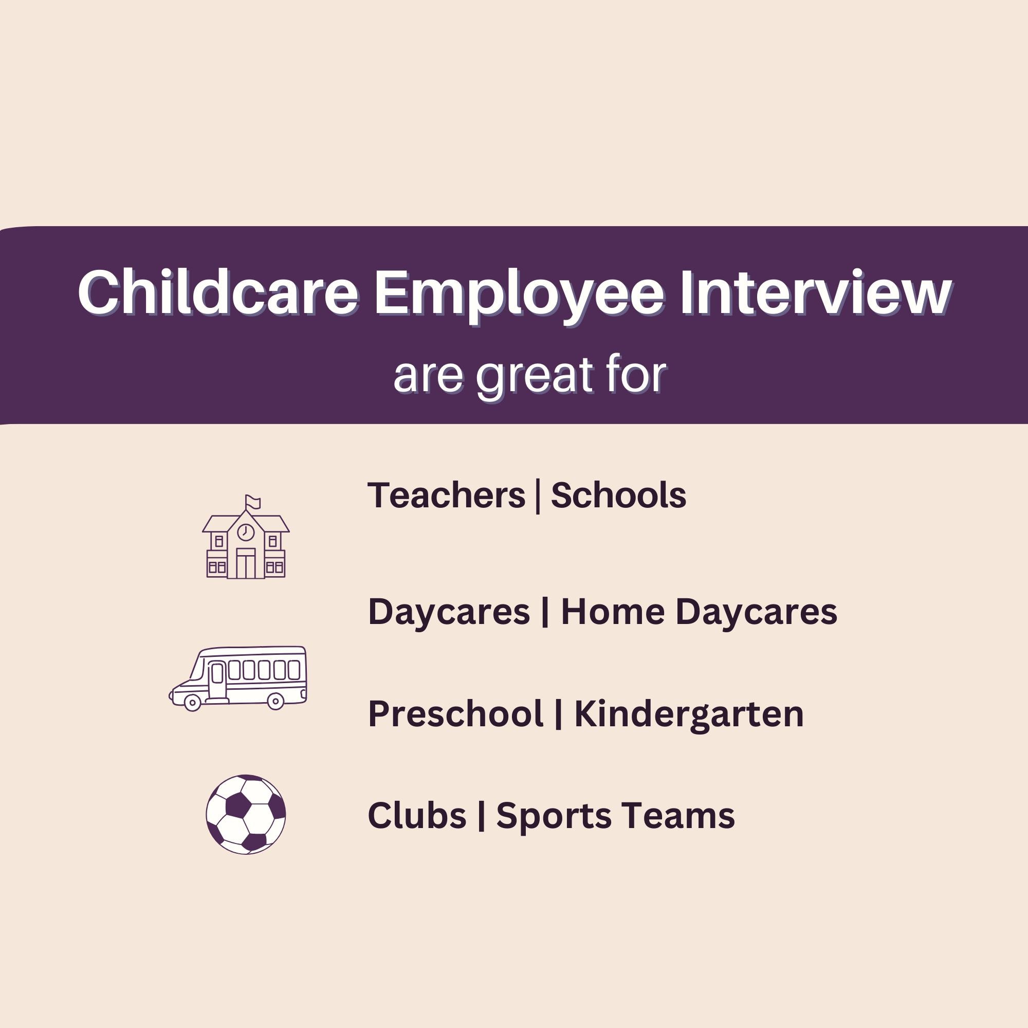 Daycare Employee Interview, Interview Questions, Staff Interview Form ...