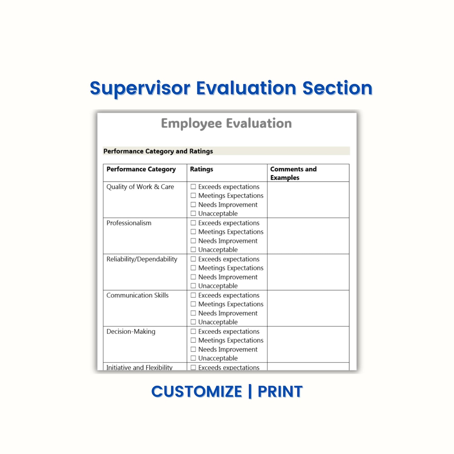 Fillable Employee Performance Review Template (word & PDF) - Etsy