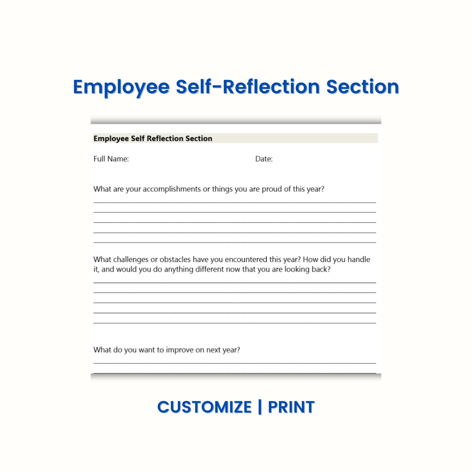 Fillable Employee Performance Review Template (word & PDF) - Etsy
