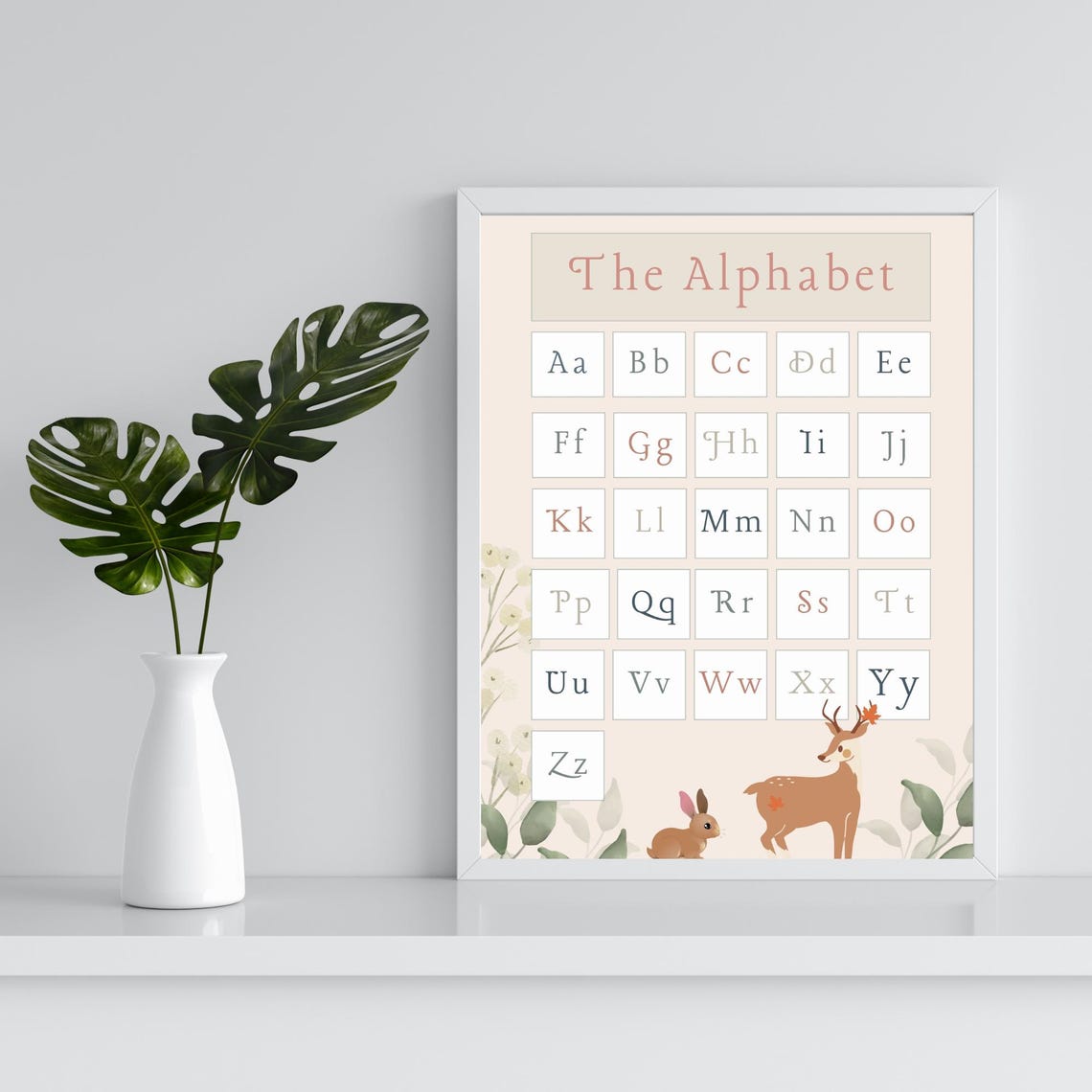 Alphabet Poster Woodland Animals, ABC Poster Woodland Creatures, Pink ...