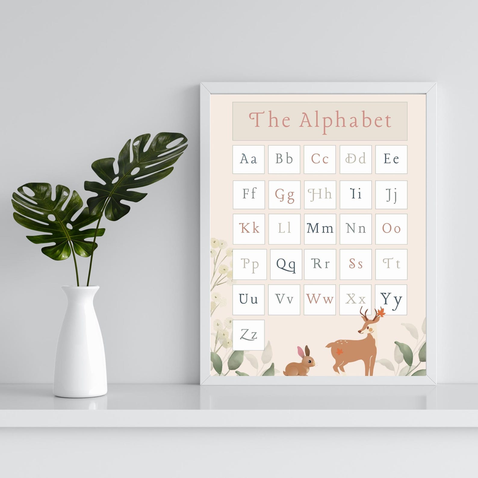 Alphabet Poster Woodland Animals, ABC Poster Woodland Creatures, Pink ...