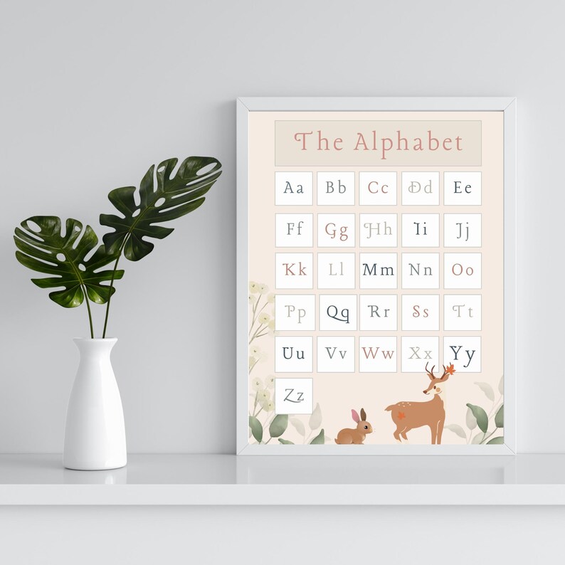 Alphabet Poster Woodland Animals, ABC Poster Woodland Creatures, Pink ...