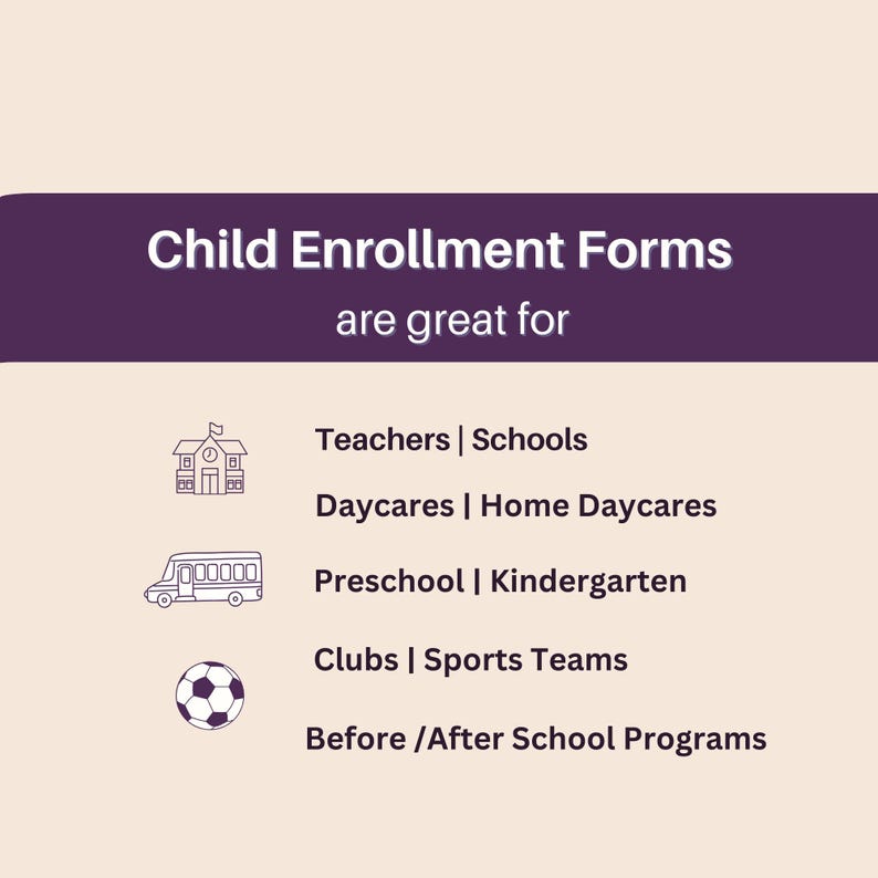 Daycare Enrollment Pack: Childcare Application Forms (digital Download ...