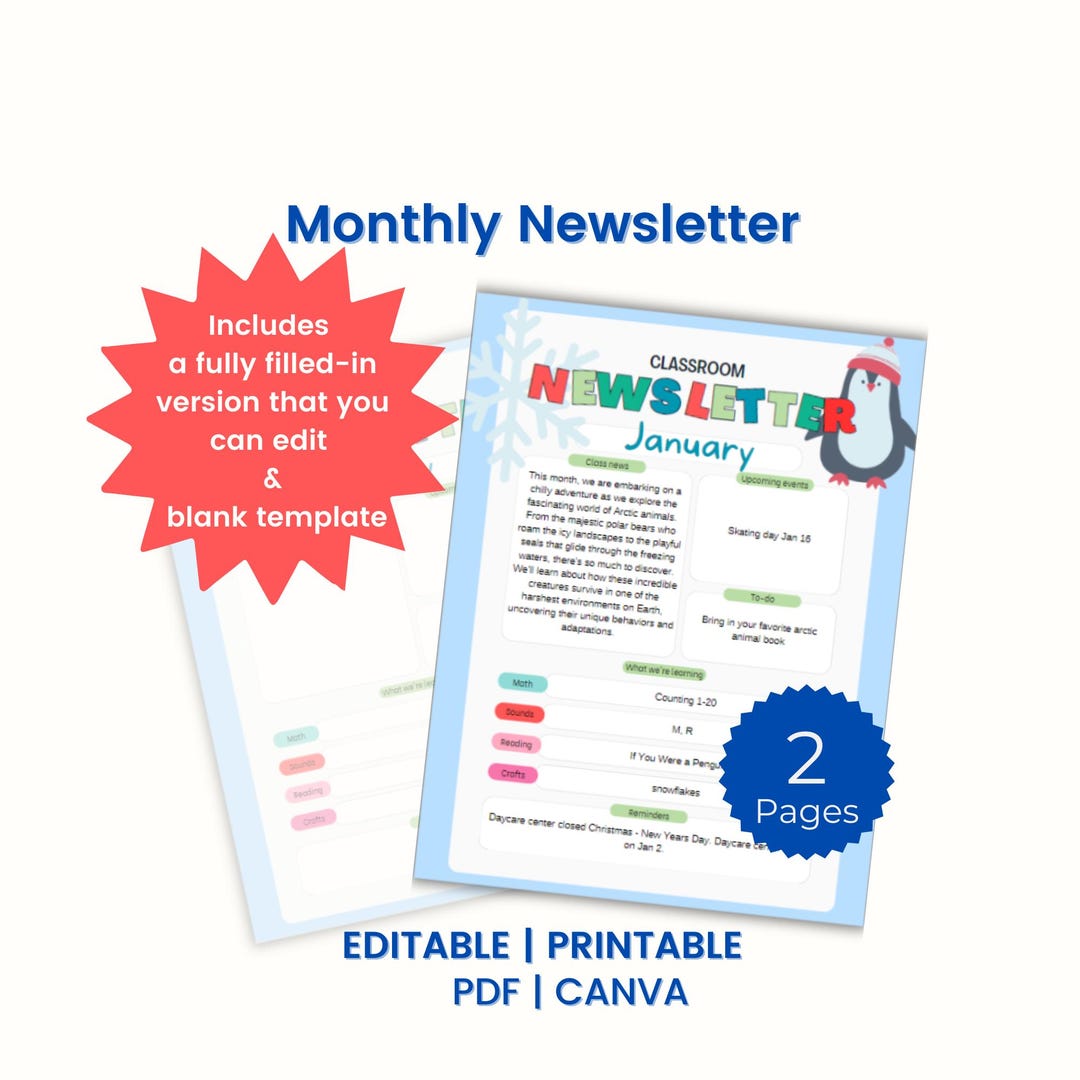 January Monthly Newsletter, Class Newsletter, Daycare Newsletter ...