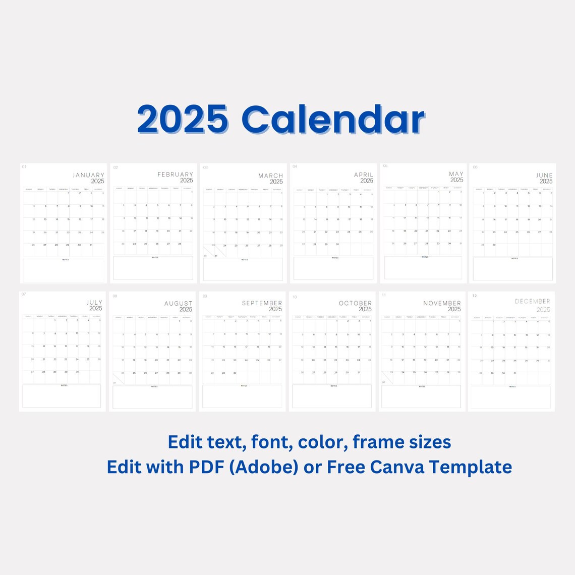 2025 Calendar, Simple Calendar, 2025 Monthly Calendar, Modern Calendar ...