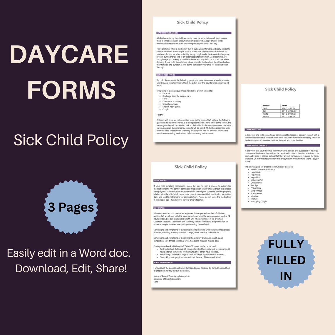 Sick Child Policy Sick Policy Daycare Daycare Sick Policy Child Illness ...