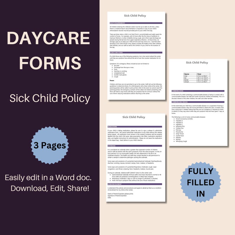 Sick Child Policy | Sick Policy Daycare | Daycare Sick Policy | Child ...