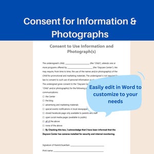 Child Information & Photo Consent Form: Daycare, Preschool (word Doc ...