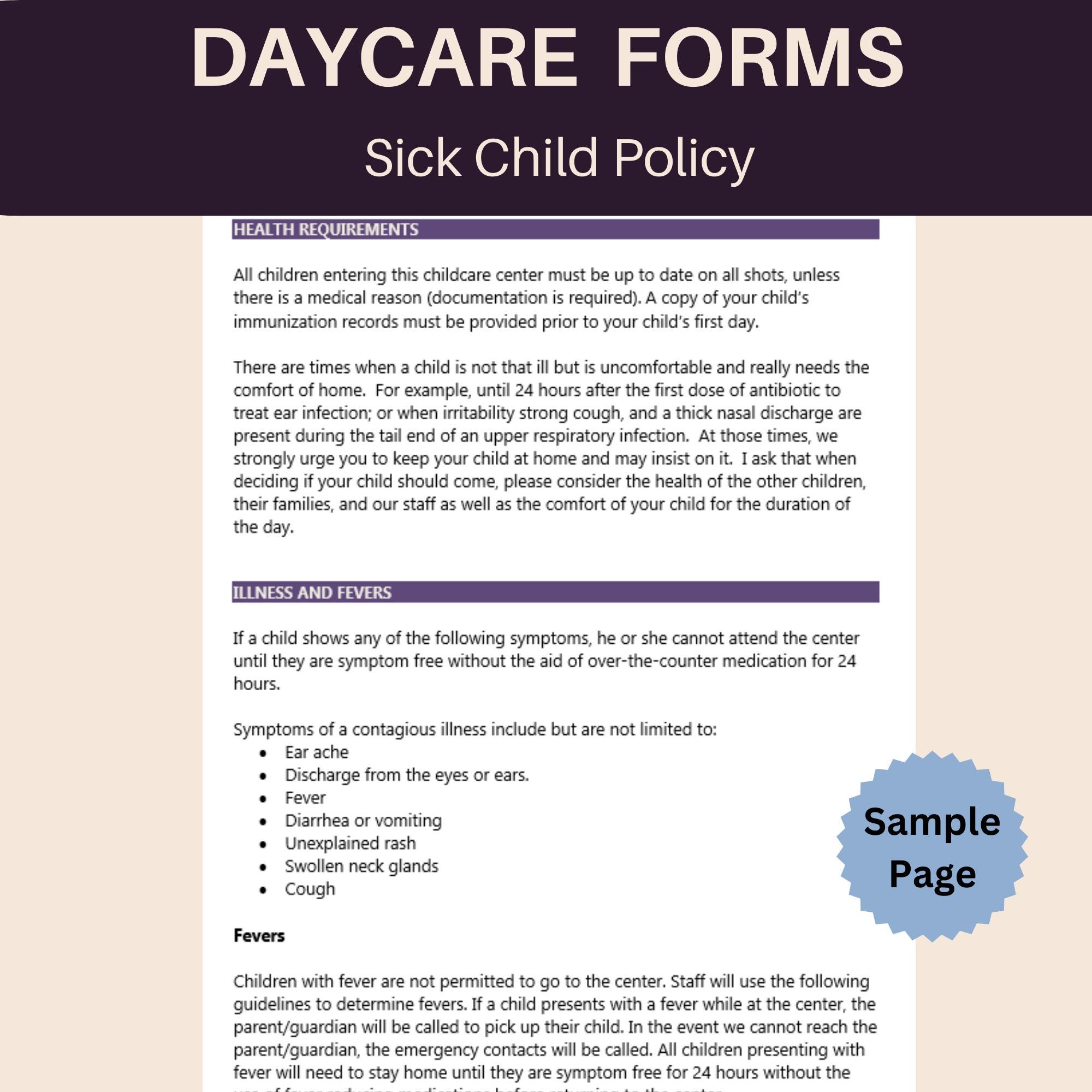 Sick Child Policy | Sick Policy Daycare | Daycare Sick Policy | Child ...