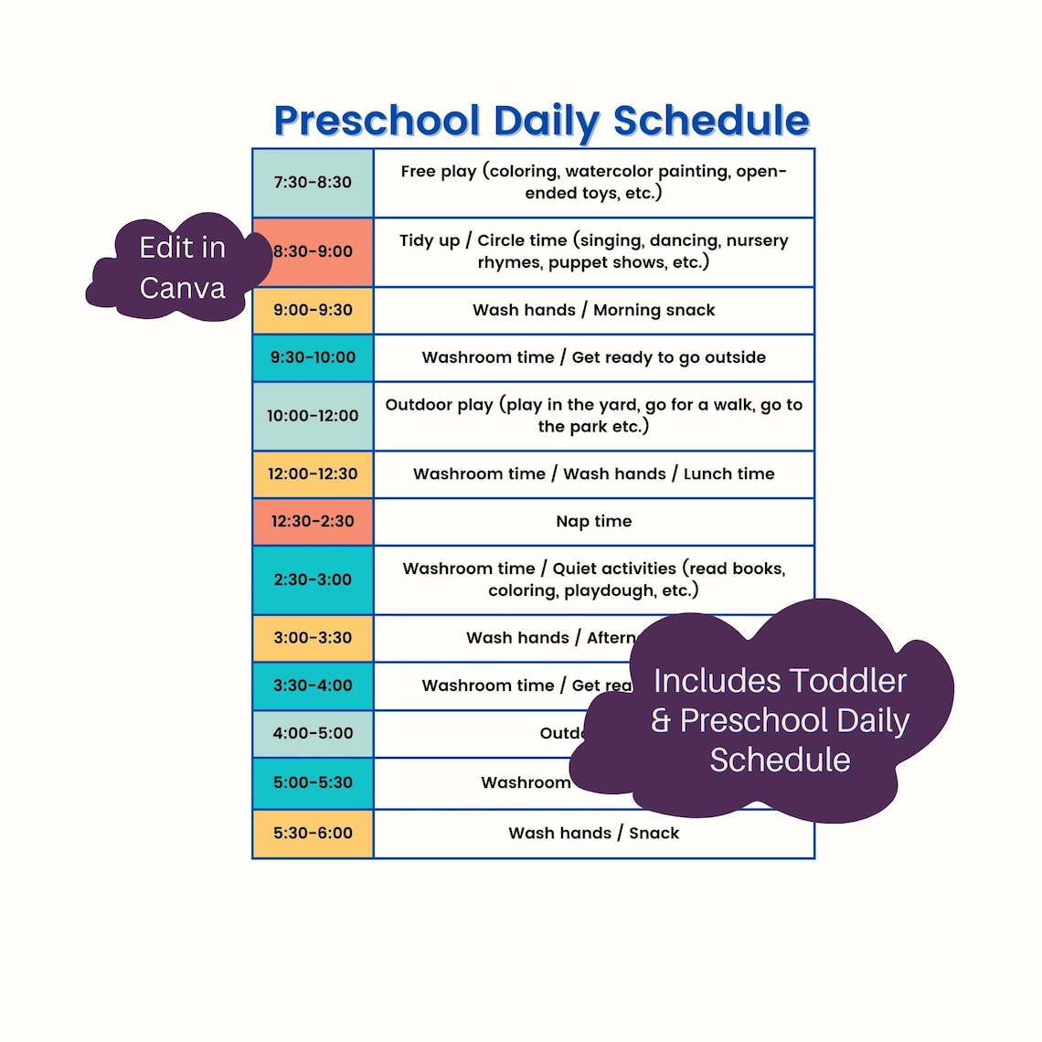 Daycare Schedule, Classroom Schedule Editable, Daycare Schedule ...