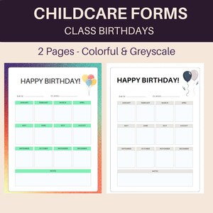 Birthday Calendar for Class, Birthday List, Birthday Tracker Printable ...
