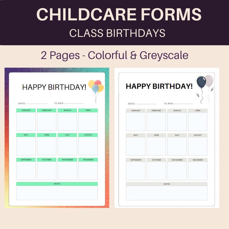 Birthday Calendar for Class, Birthday List, Birthday Tracker Printable ...
