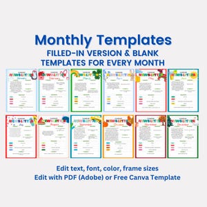 12 Month Newsletter Template, Classroom Newsletter, Monthly Template ...