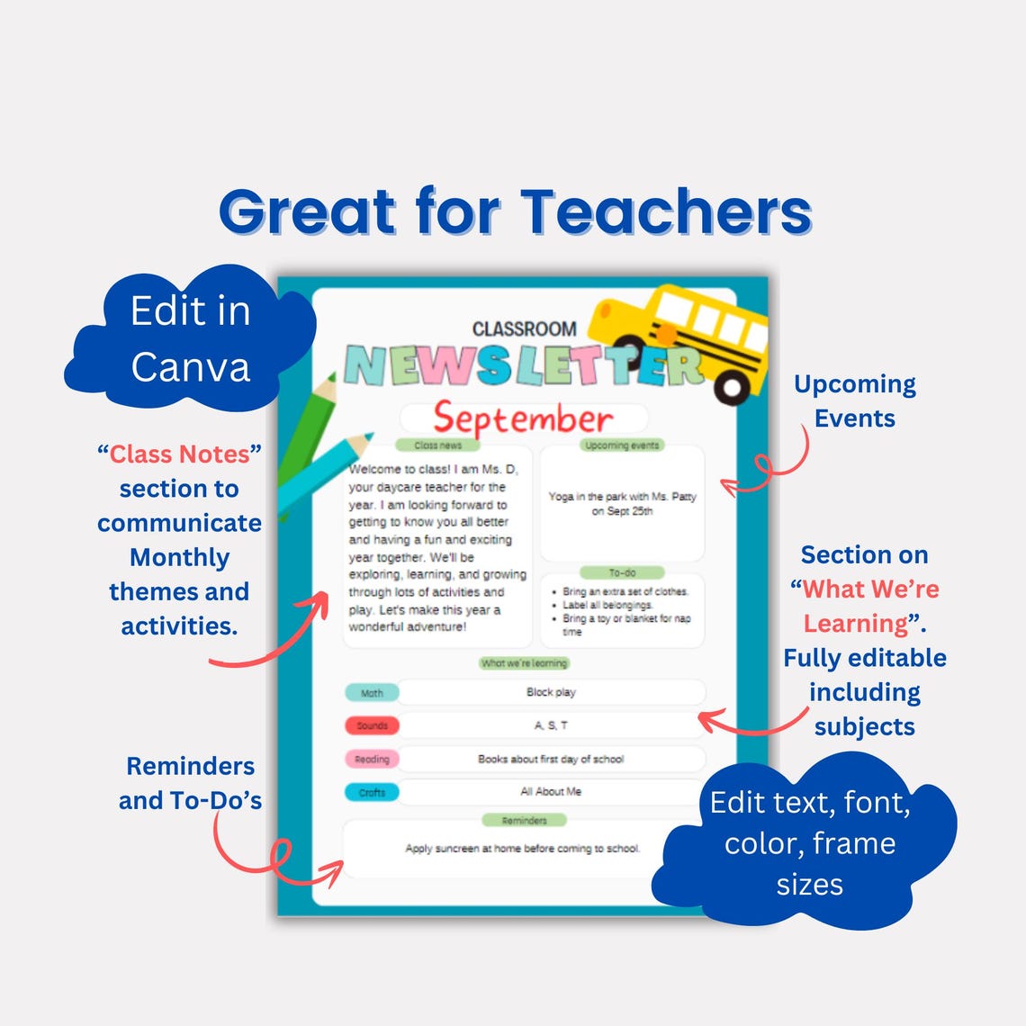 12 Month Newsletter Template, Classroom Newsletter, Monthly Template ...