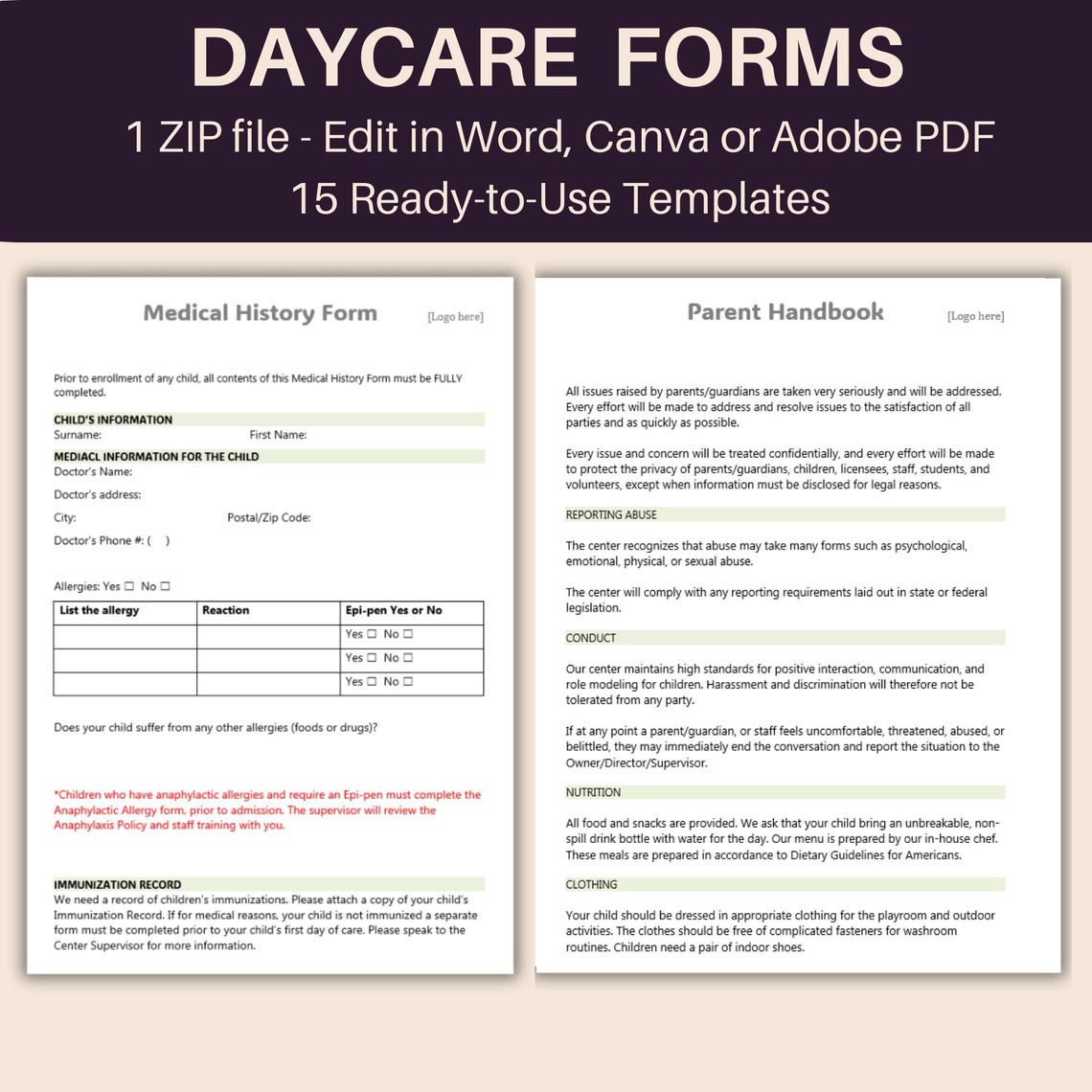 Daycare Starter Kit: 60+ Daycare Forms & Templates (digital Download ...