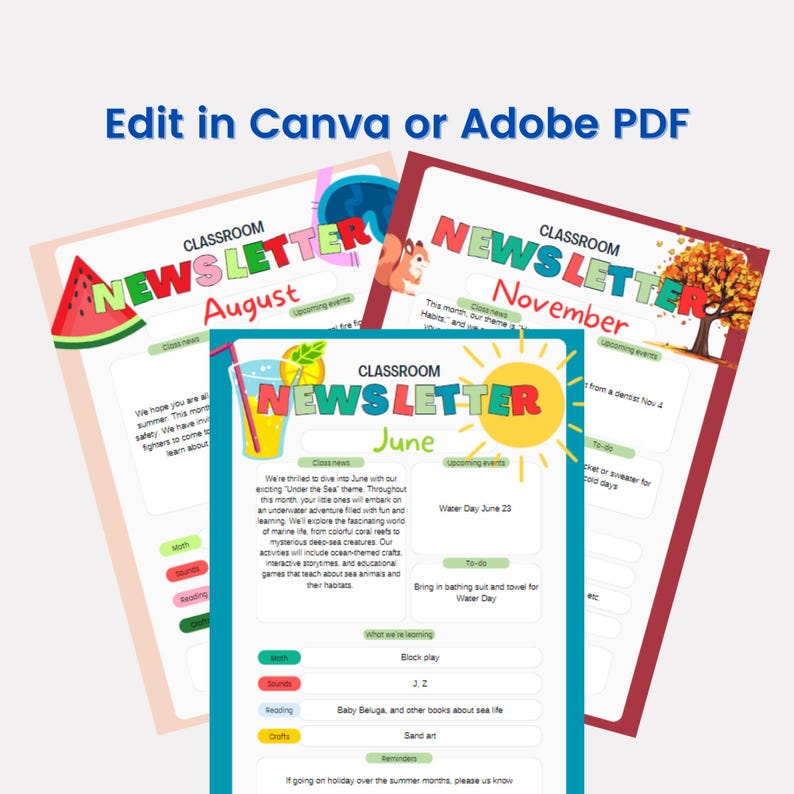 12 Month Newsletter Template, Classroom Newsletter, Monthly Template ...