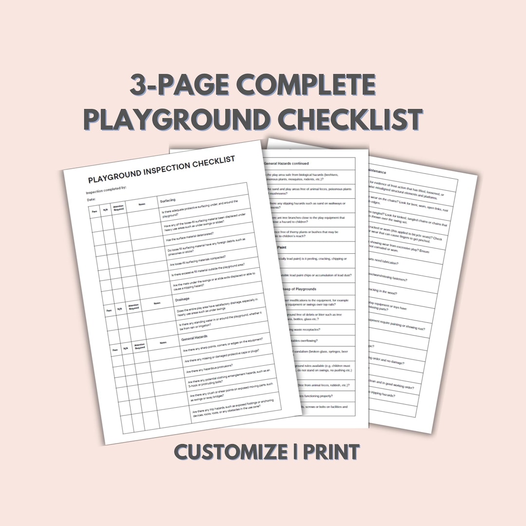 Safety Inspection Checklist, Playground Safety Checklist, Daycare ...