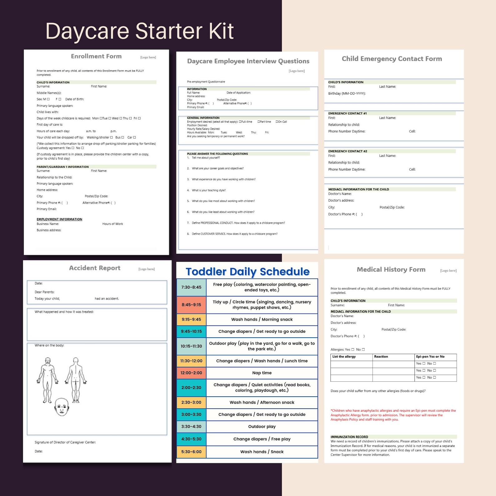 Daycare Starter Kit: 60+ Daycare Forms & Templates (digital Download ...