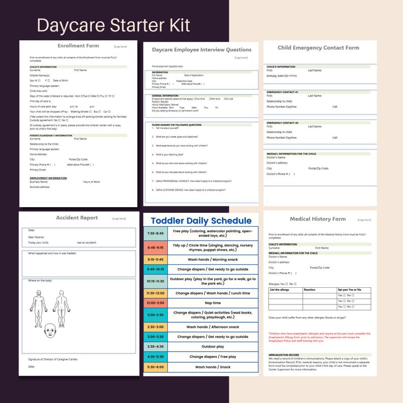Daycare Starter Kit: 60+ Daycare Forms & Templates (digital Download ...