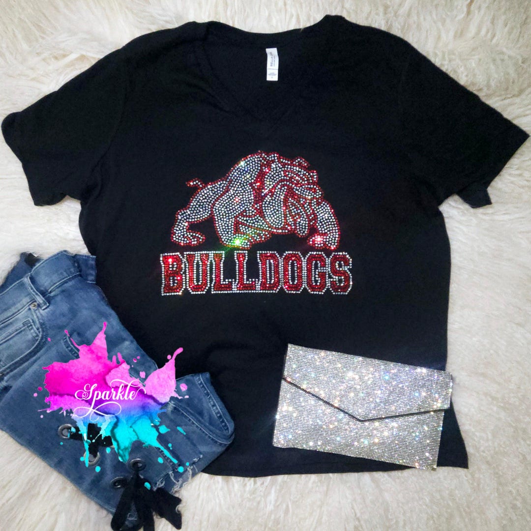 PLEASE READ DESCRIPTION Crystallized Bulldogs T-shirt: Bling Rhinestone ...