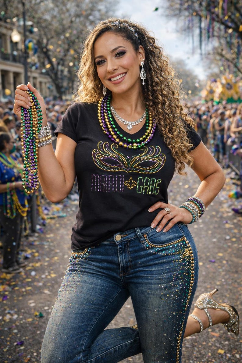 Mardi Gras Mask T-shirt, New Orleans Carnival, Glass Crystal Bling - Etsy