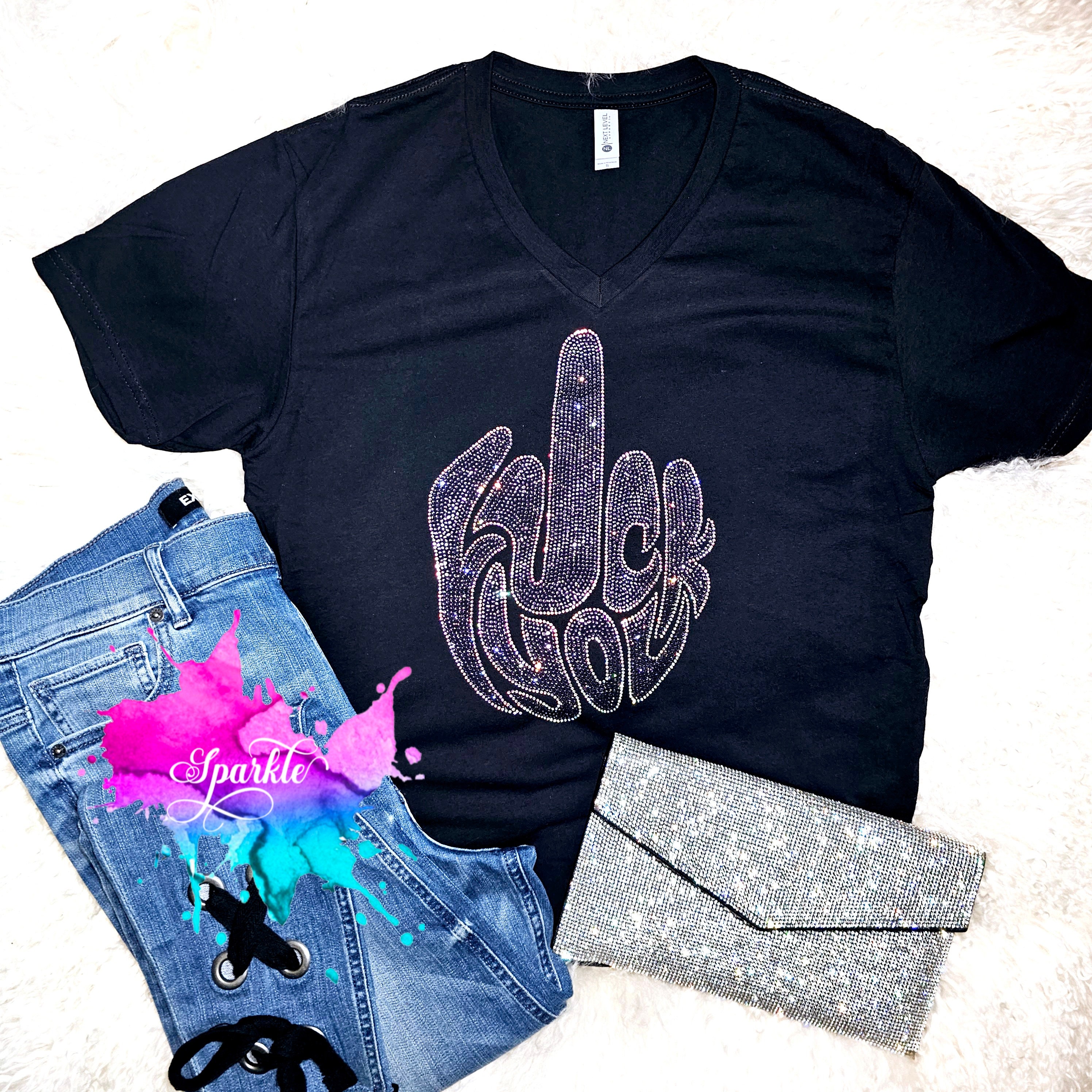 Middle Finger Funny Bling Bling Iron on Hotfix Transfer Bling Bling ...