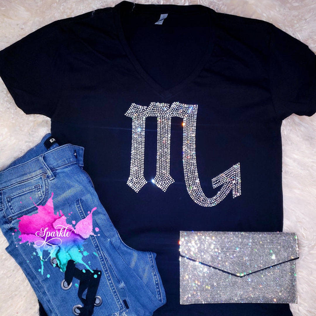 PLEASE READ DESCRIPTION Zodiac Sign Crystallized Rhinestone Tee Happy ...