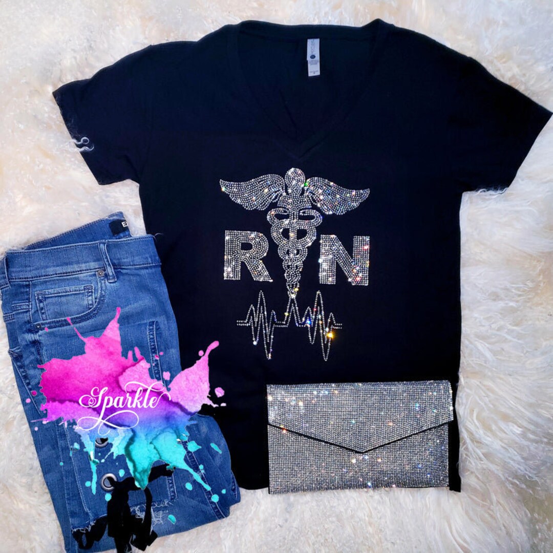 PLEASE READ DESCRIPTION Crystallized Nurse T-shirt: Sparkle Bling ...
