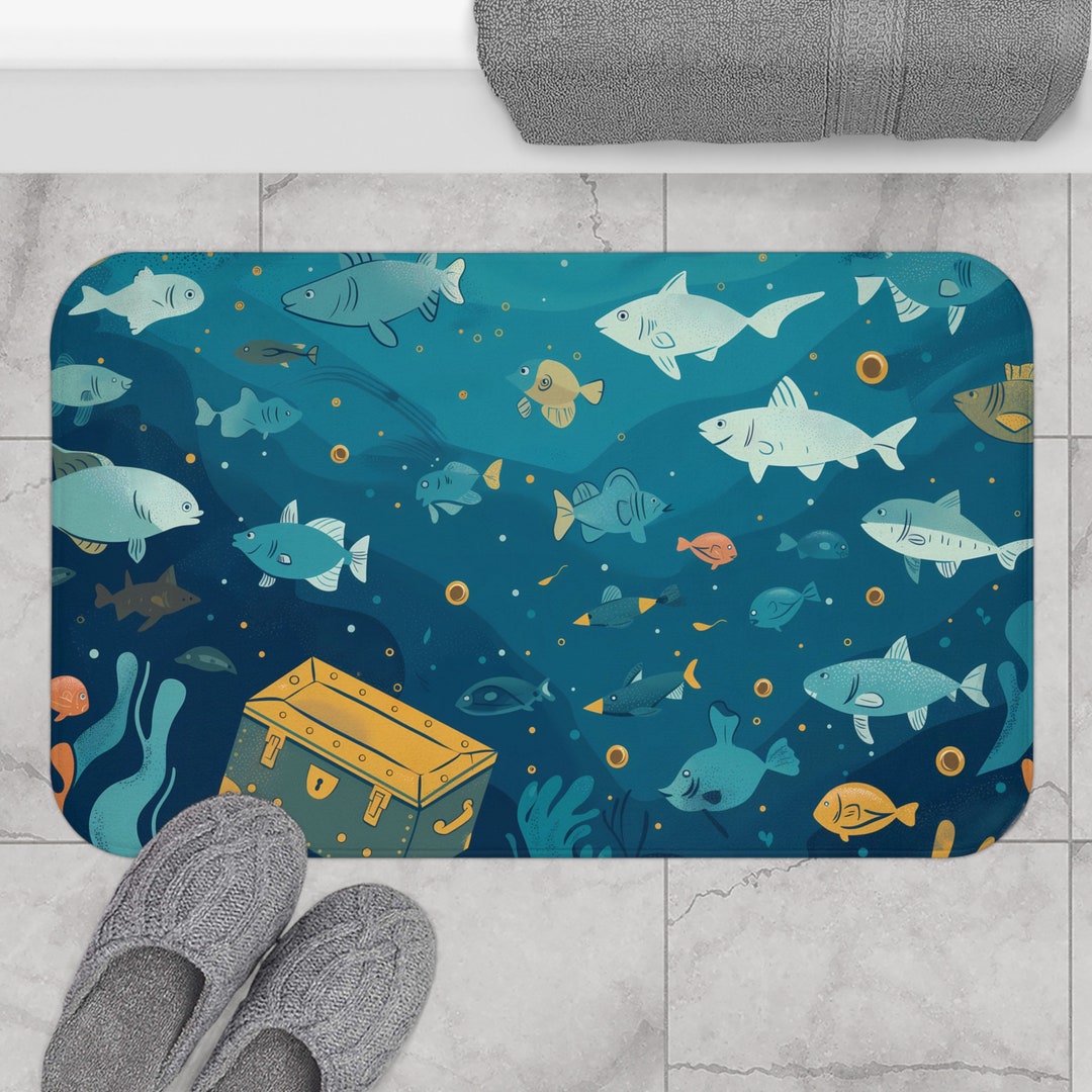 Sunken Treasure Chest Bath Mat Aquatic Adventure Nautical Bathroom Mat ...