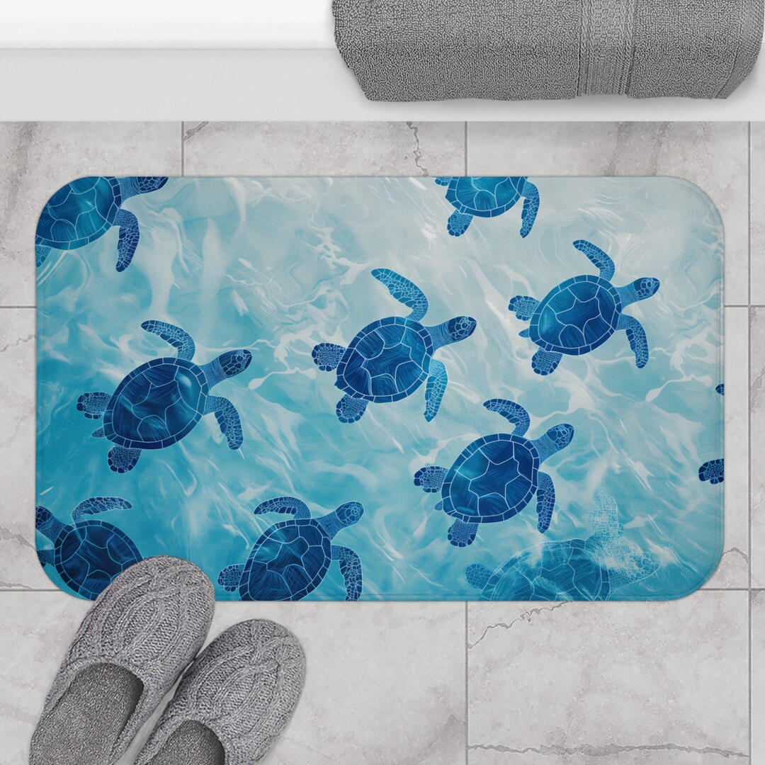 Turtle Bath Mat Ocean Wildlife Detailed Premium Bathroom Mat for ...