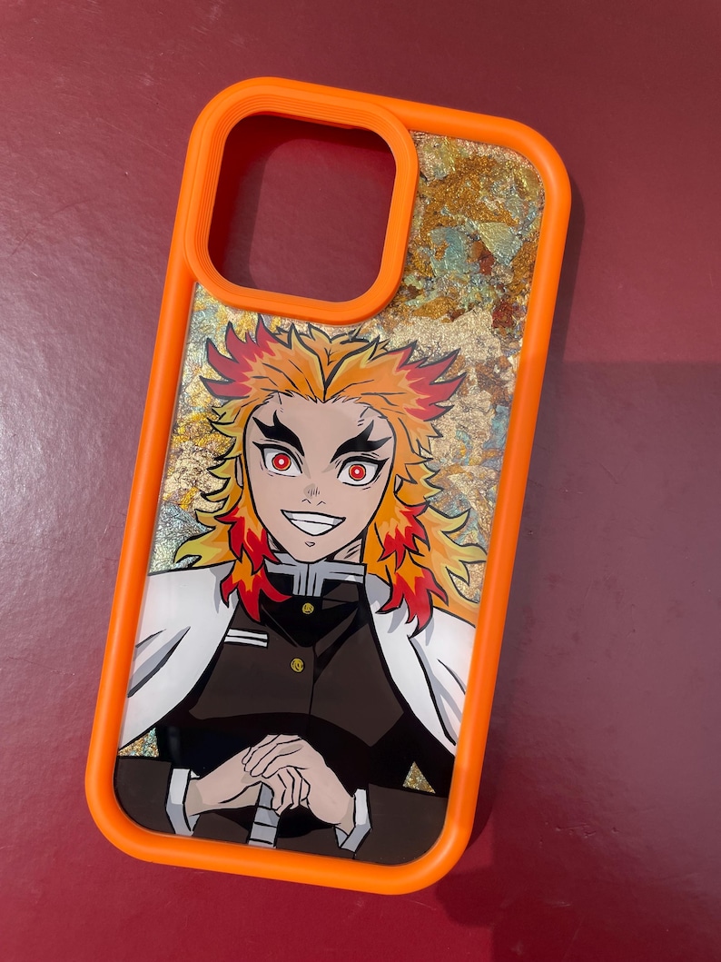 Handmade Rengoku Kyojuro Phone Case | Acrylic Painted | Demon Slayer ...