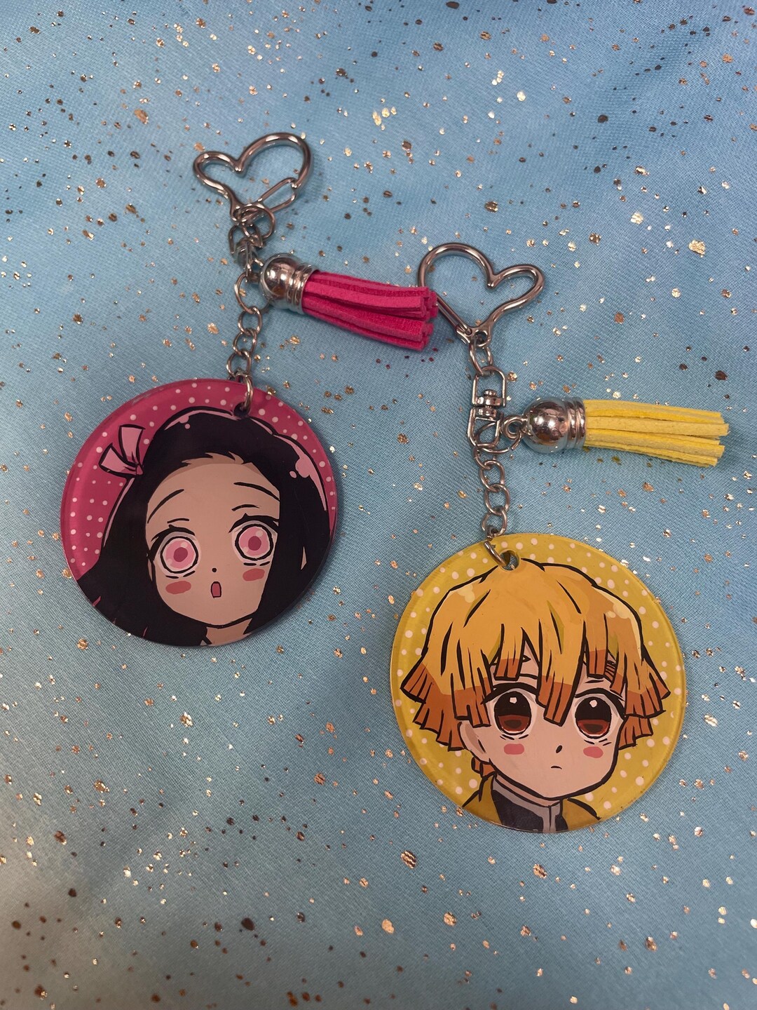 Handmade Nezuko-zenitsu Keychains | Acrylic Painted | Kimetsu No Yaiba ...