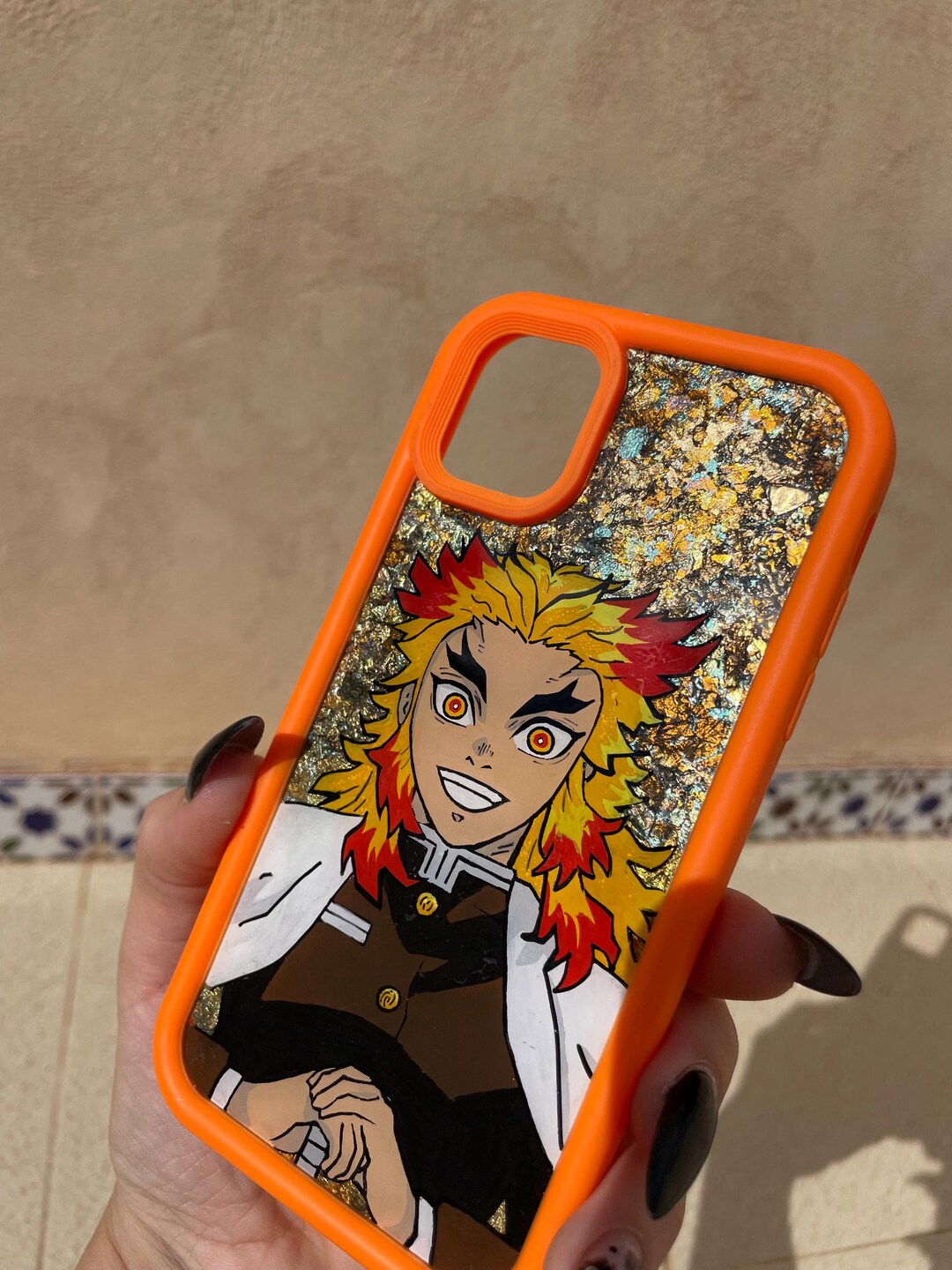 Handmade Rengoku Kyojuro Phone Case | Acrylic Painted | Demon Slayer ...