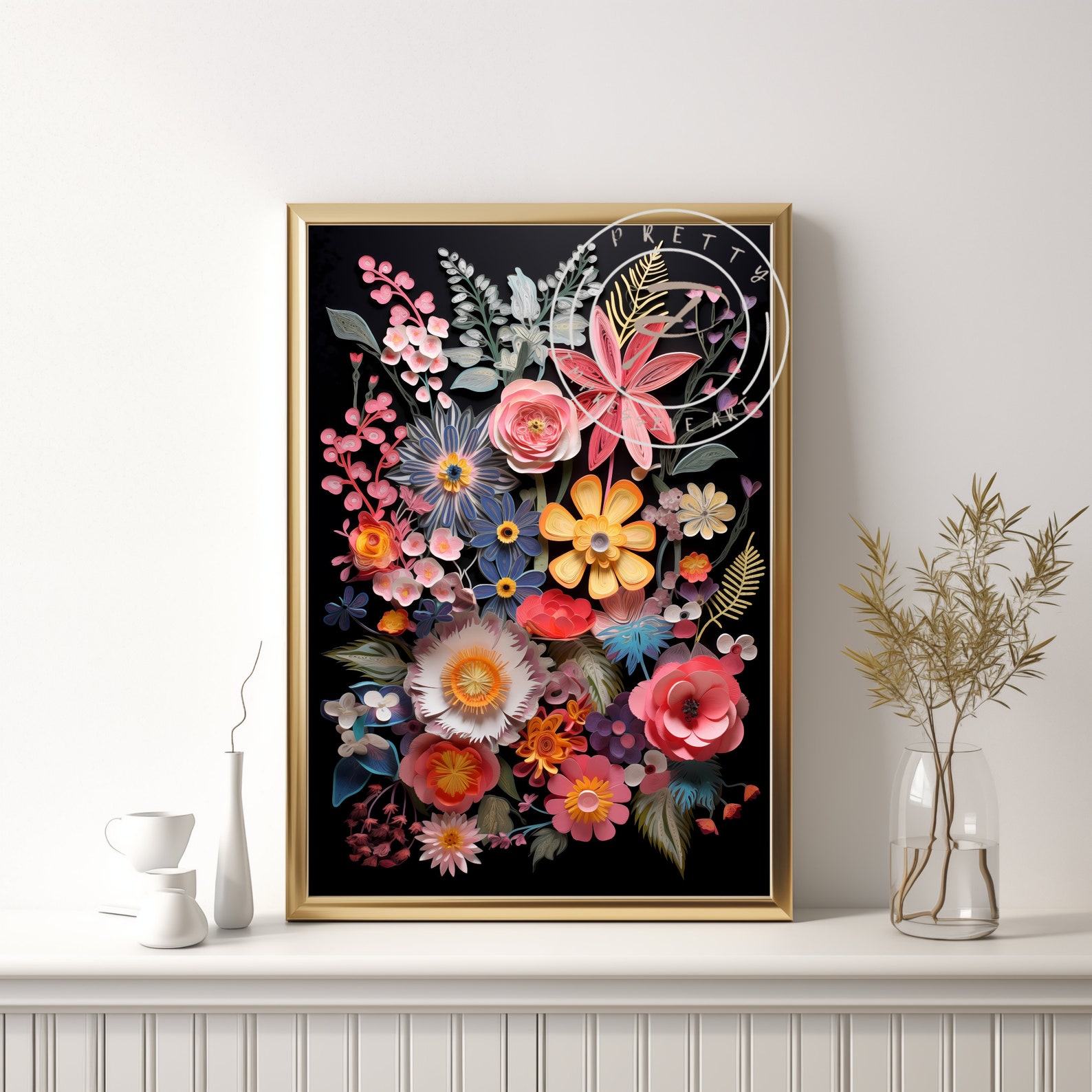 3d Paper Flowers Print, Botanical Art, Paper Floral Painting, Flower ...