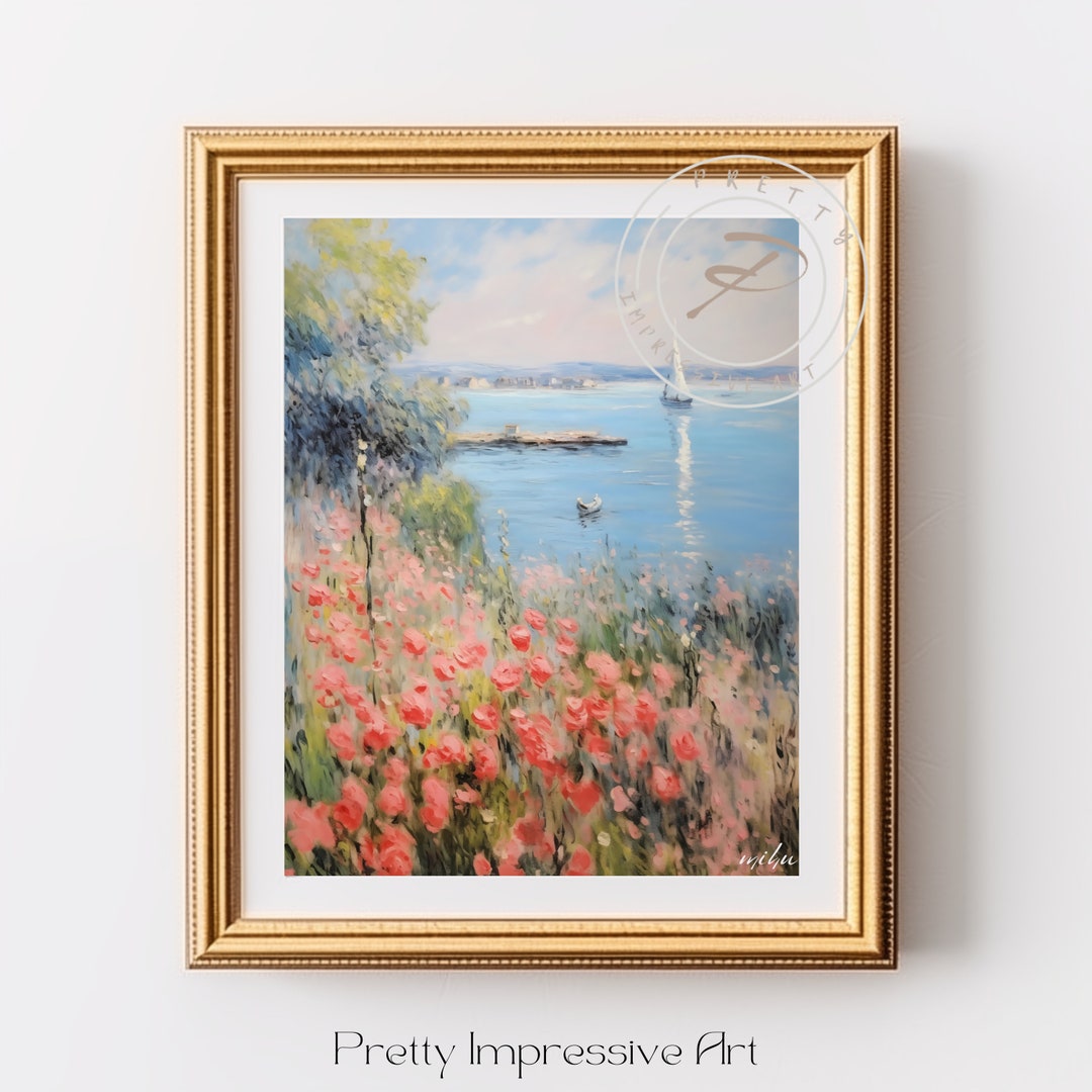 Vintage French Country, Cottage Landscape, Flower Garden Painting ...