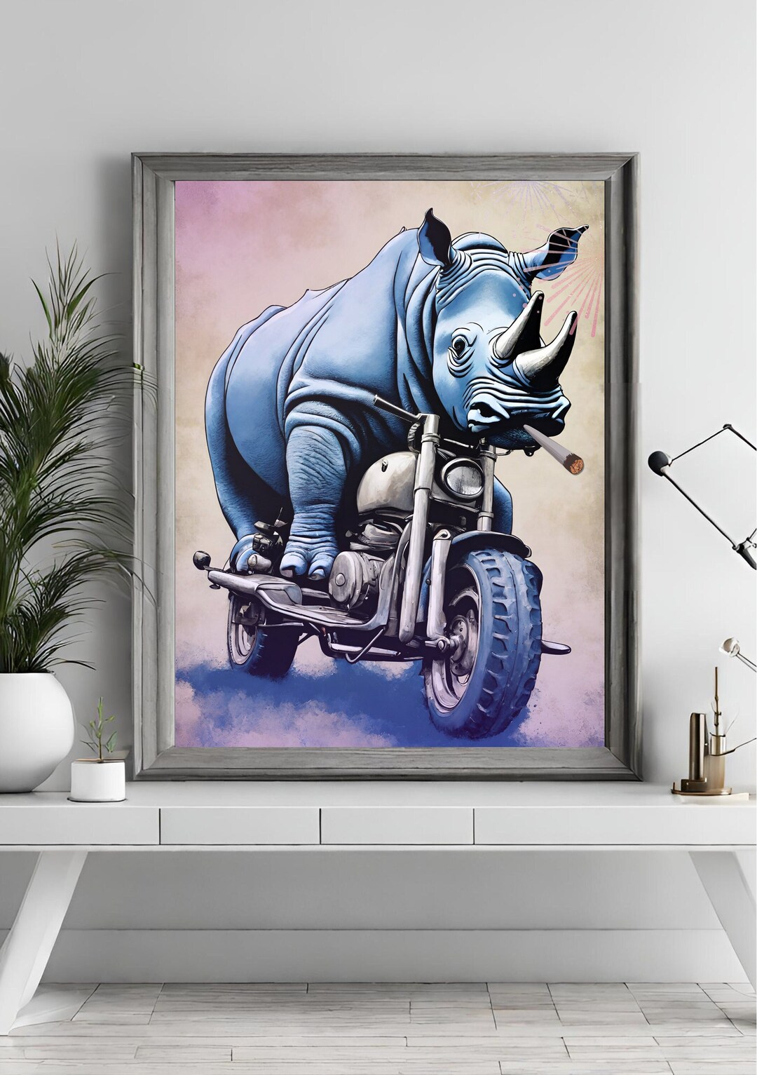 Digital Printable Rhino Motorcycle Smoking - Etsy