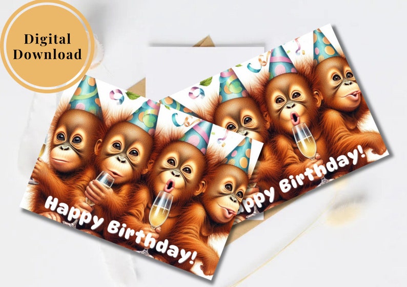 Funny Monkey Birthday Card Printable Digital Download Greeting Gift for ...