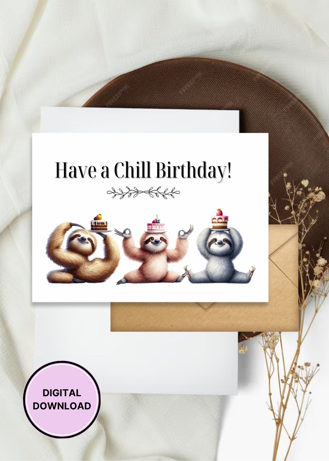 Funny Sloth Birthday Card Printable Digital Download Greeting Gift for ...