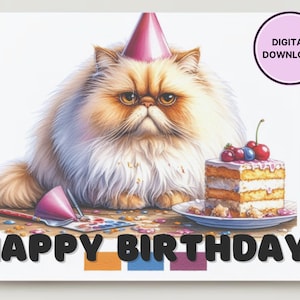 Angry Cat Birthday Card Funny Digital Download Greeting Gift for Cat ...